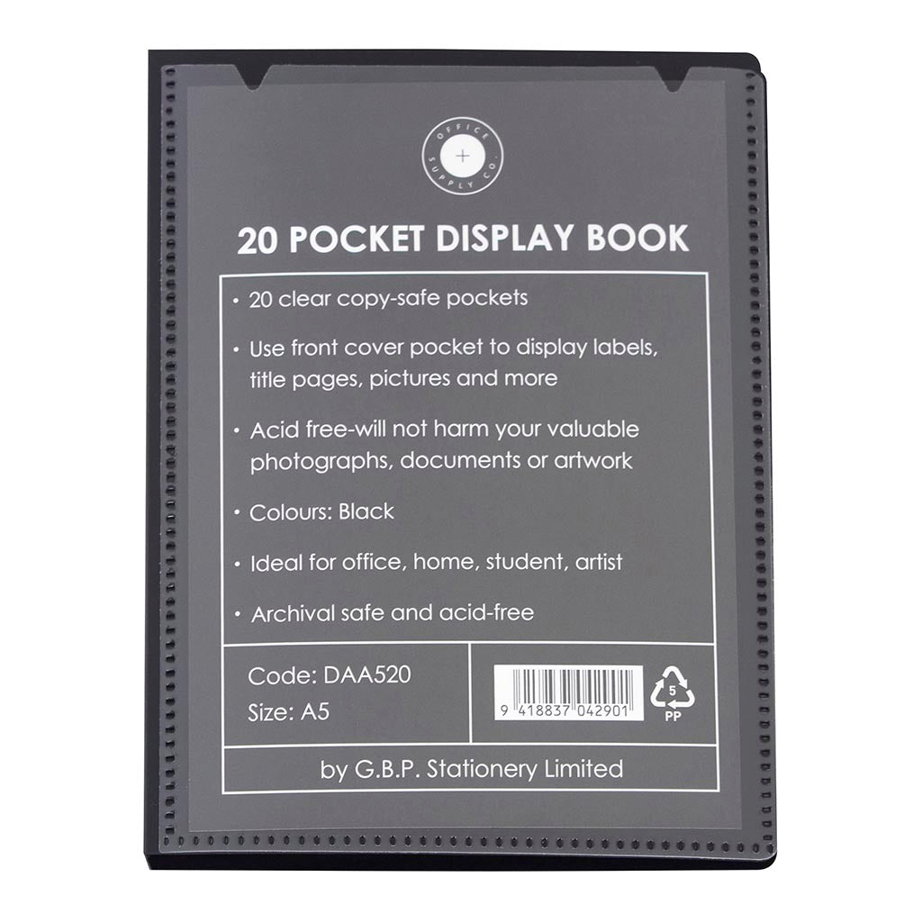 OSC Insert Display Book A5 20 Pocket Black — Officecentre