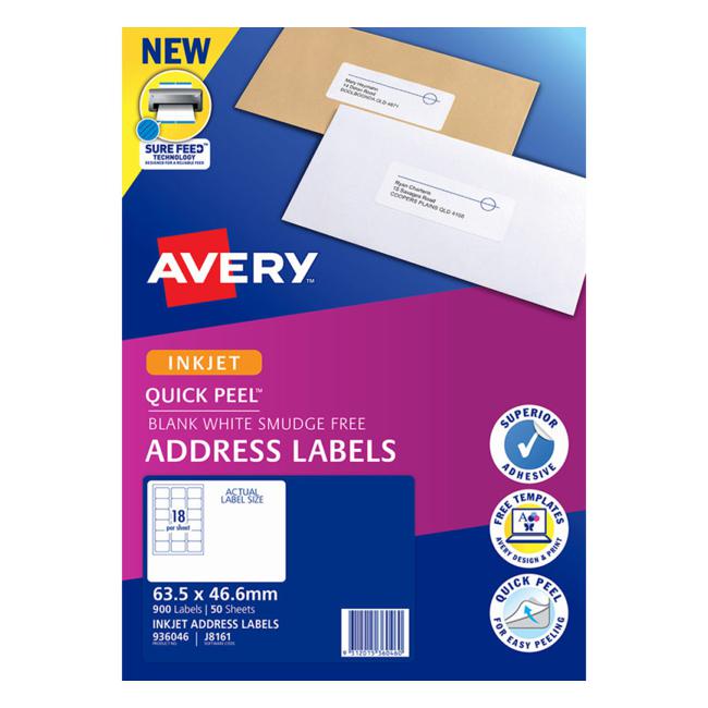 Avery Label J8161-50 Inkjet 50 Sheets — Officecentre