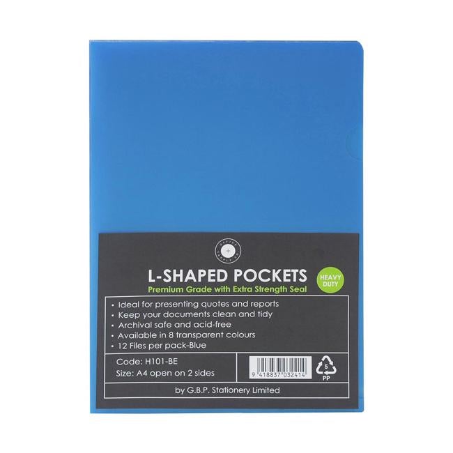 Okin L Shaped Pockets A4 Blue Pack of 12 — Officecentre